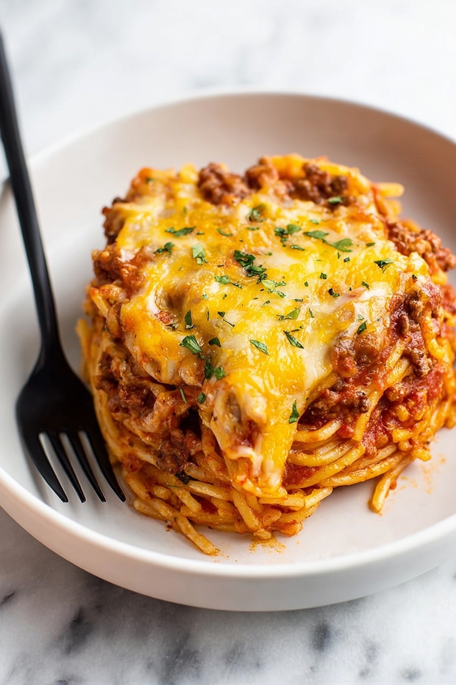 Easy Baked Spaghetti with Ground Beef and Melty Cheeses